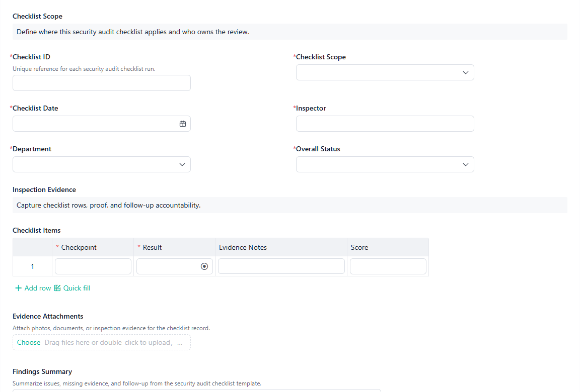 Security Audit Checklist | Track Issues, Owners & Follow-up